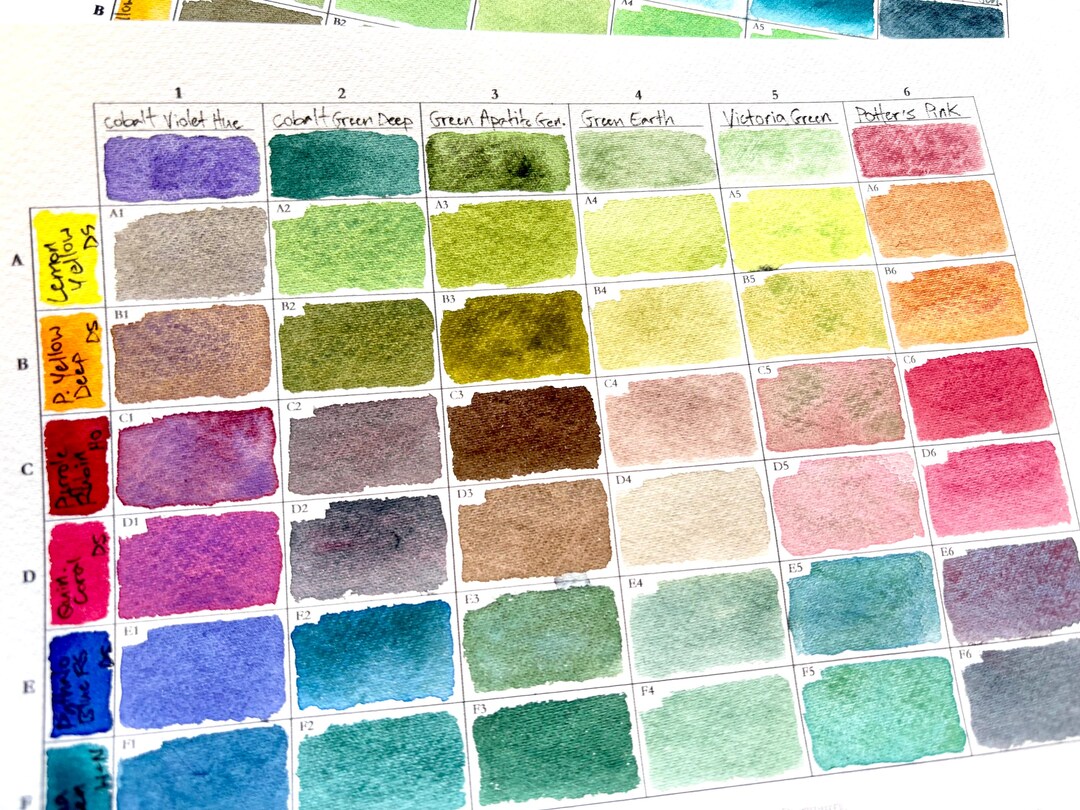 6 X 6 Watercolor Mixing Chart - Digital Swatch Sheet | Watercolors ...