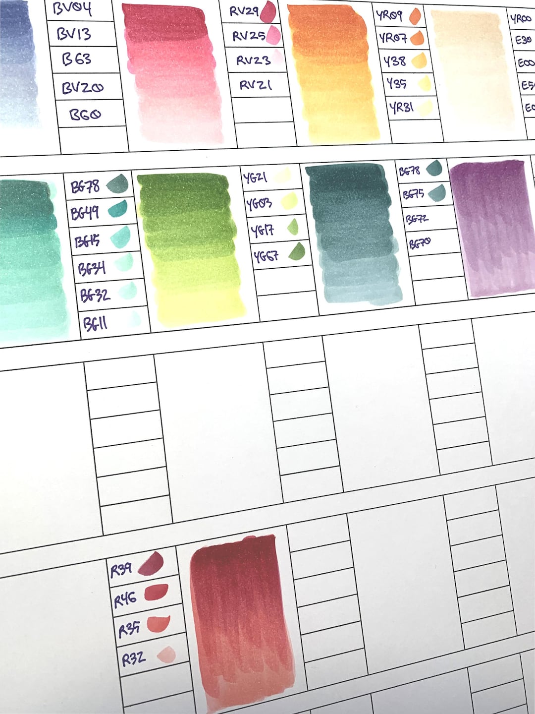 Blank Alcohol Marker Blending Swatch Sheet Version IV - Digital Swatch ...