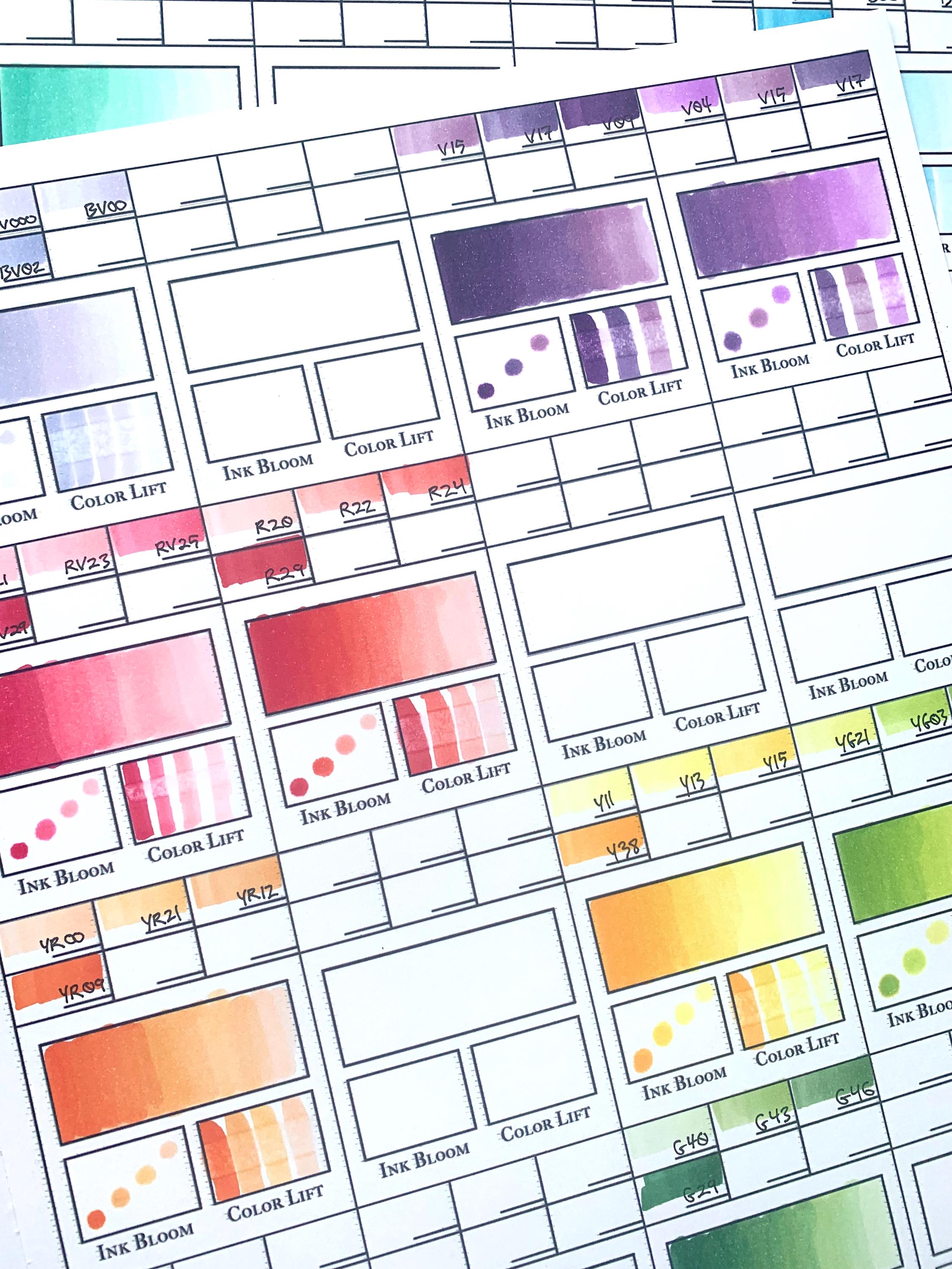 Blank Alcohol Marker Blending Swatch Sheet Versions I-IV BUNDLE ...