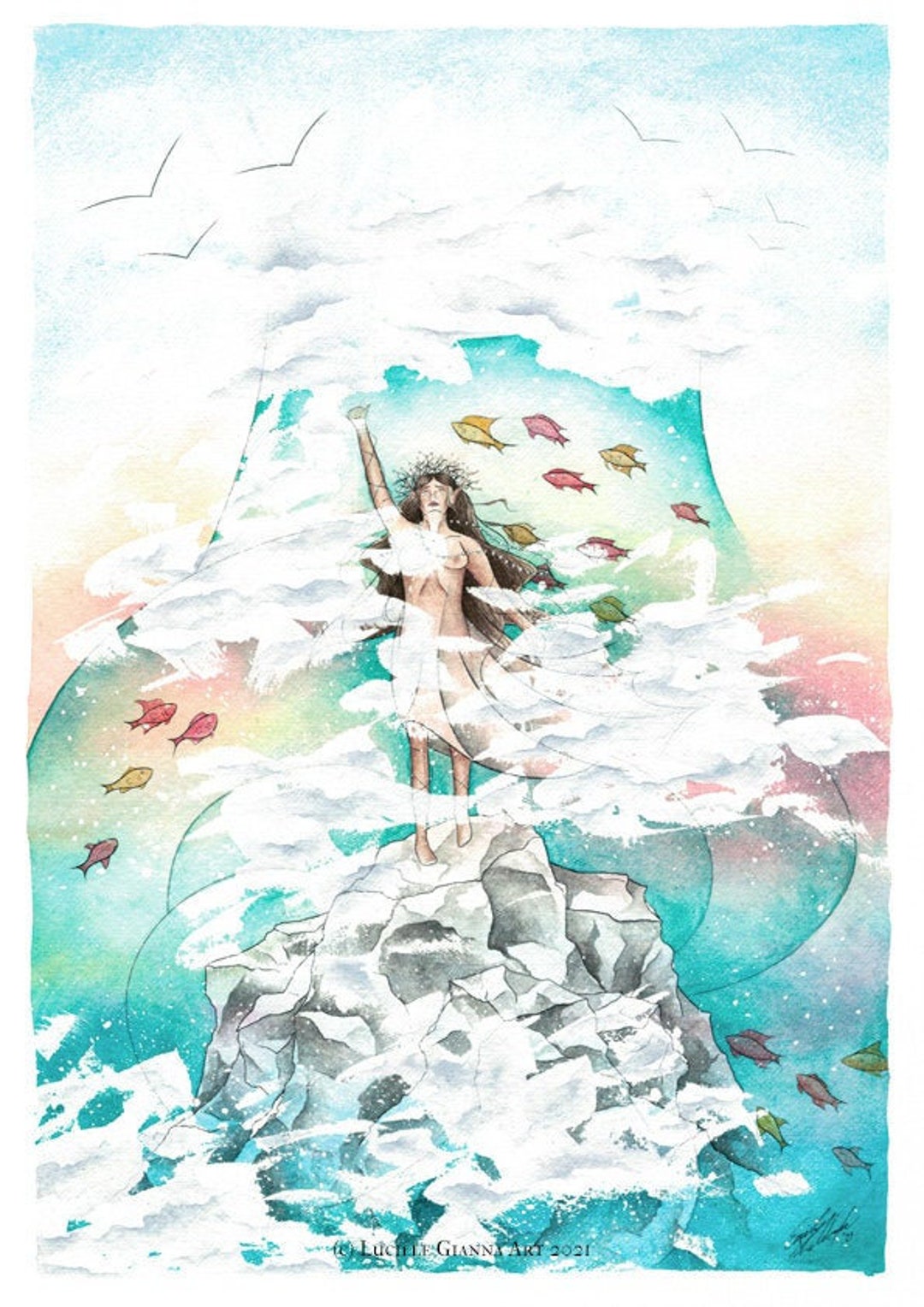 Uinen's Punishment Alt. Ver. Watercolor Art Print Tolkien the ...