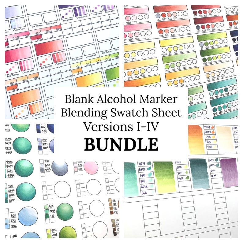 Blank Alcohol Marker Blending Swatch Sheet Versions I-IV BUNDLE ...