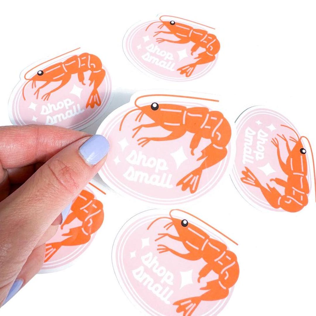 Cute Shrimp Glossy Vinyl Sticker Illustration Sticker Shop Small Shop ...