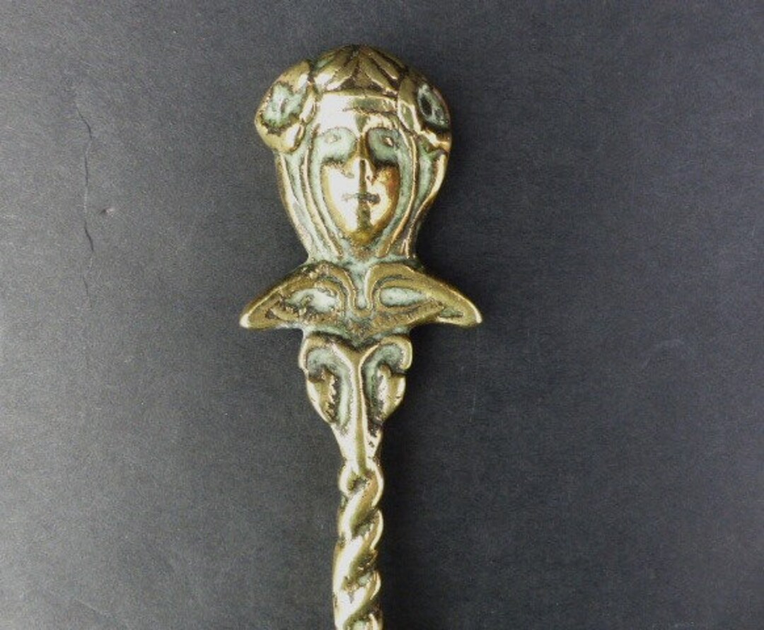 Antique Art Nouveau Brass Spoon - Maiden Head Finial - Etsy