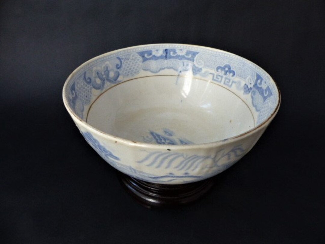 18th/19th C Blue & White Willow Pattern English Footed Bowl - Etsy