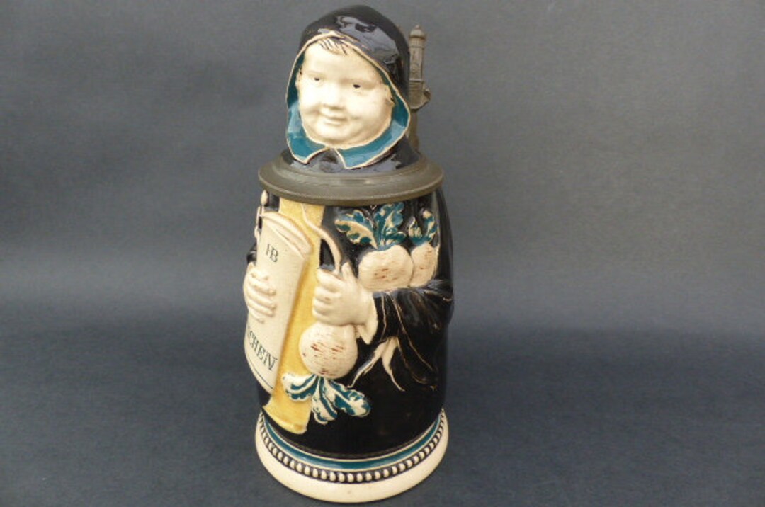 J. Reinemann Character Munich Child Antique German Lidded Beer Stein ...