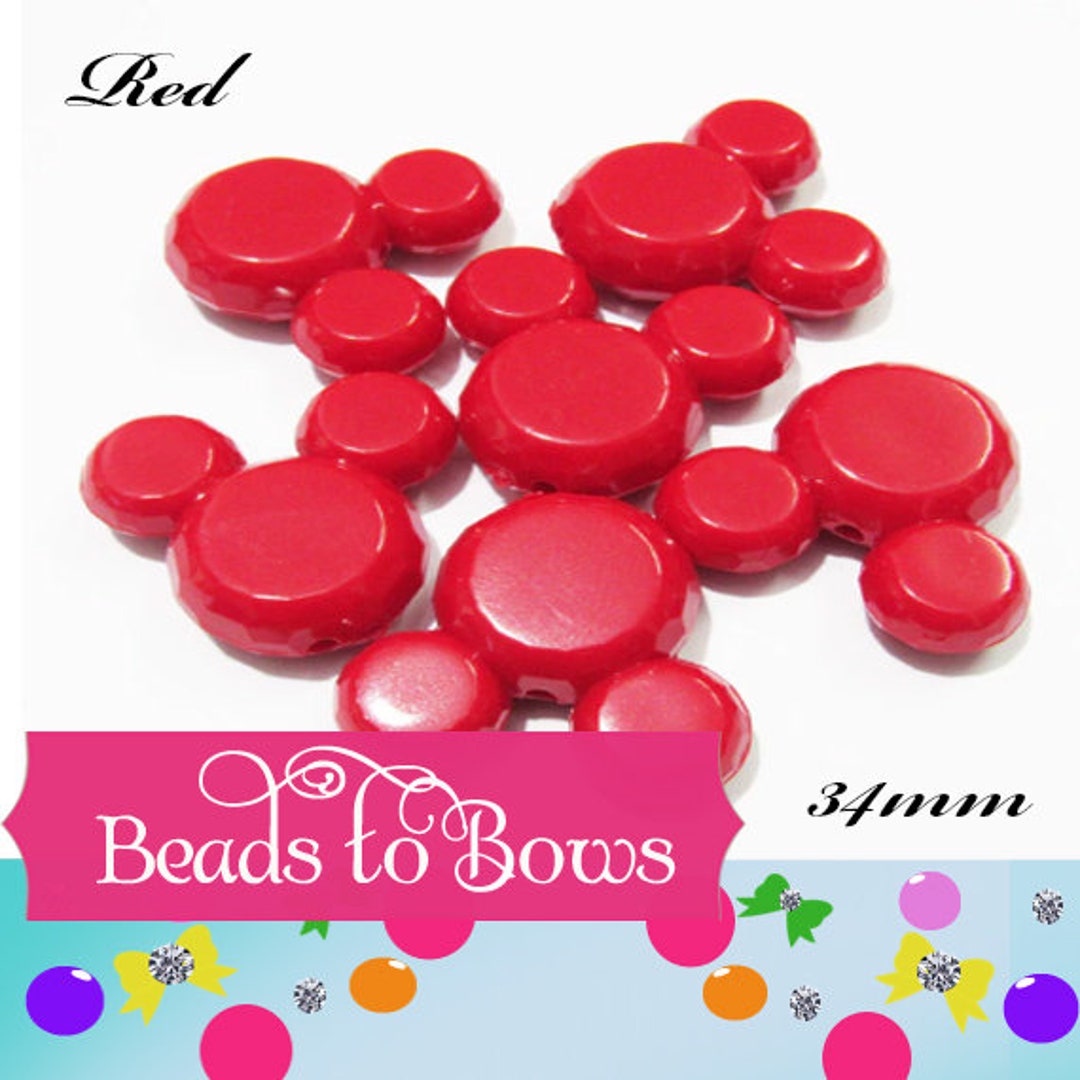 34mm Red Mickey Bubblegum Bead, Acrylic Mickey Mouse Beads, Chunky ...