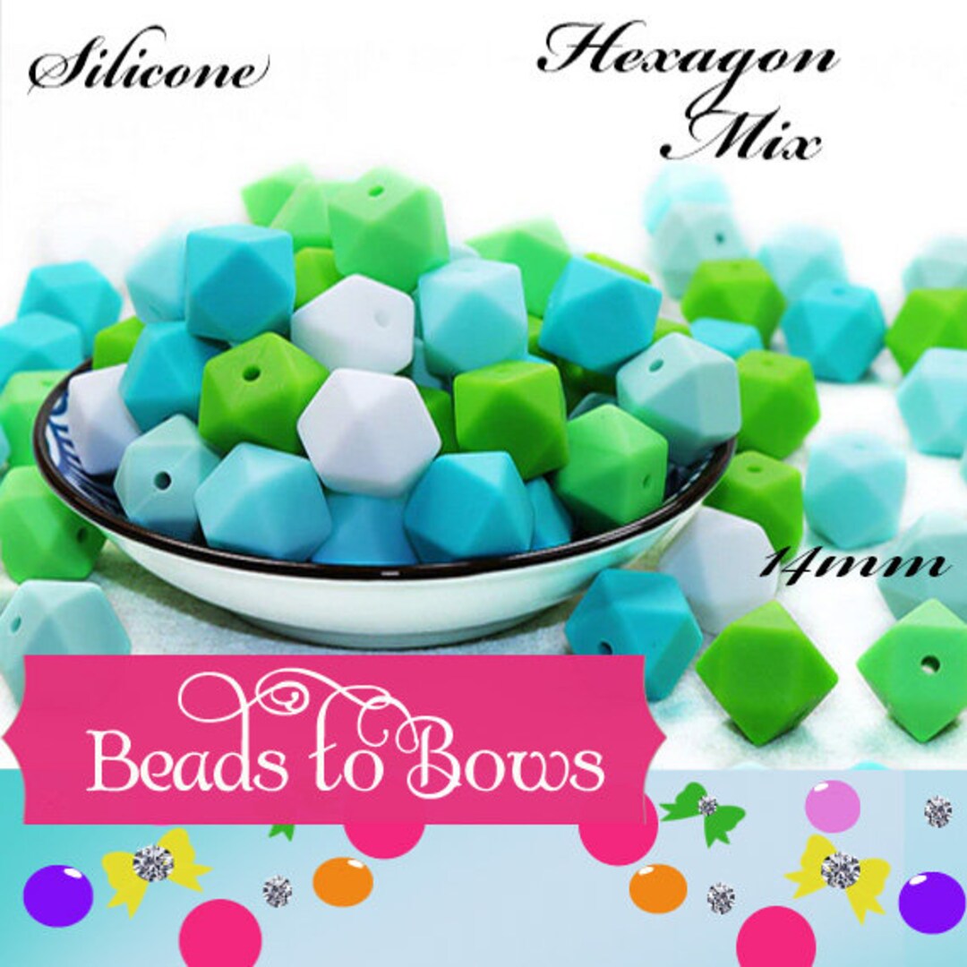 8 Ct 14mm Lime, Aqua, Blue, Light Lime Hexagon Silicone Beads, Beaded ...