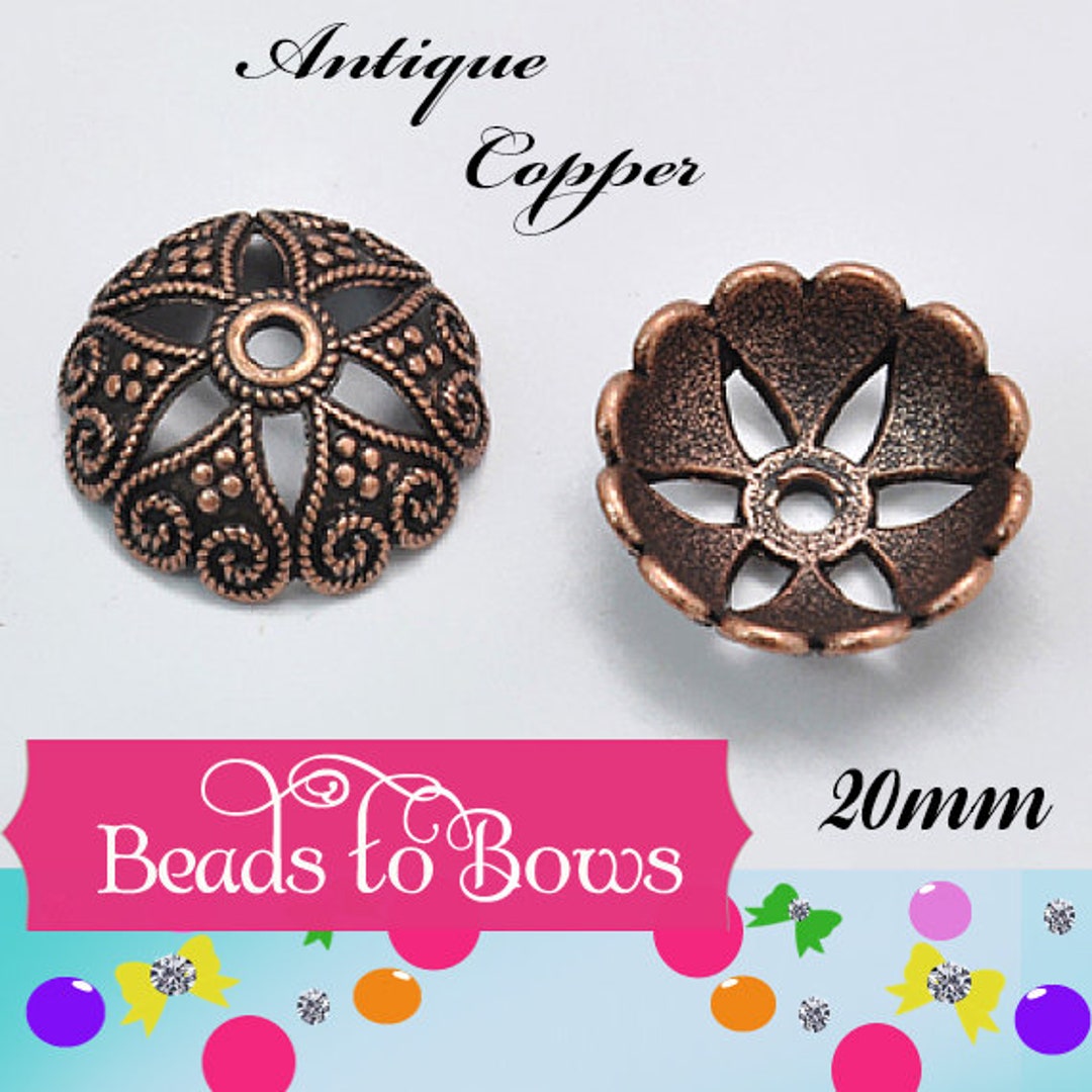 20mm Antique Copper Bead Cap, Tibetan Style Bead Caps, Gold Flower Bead ...