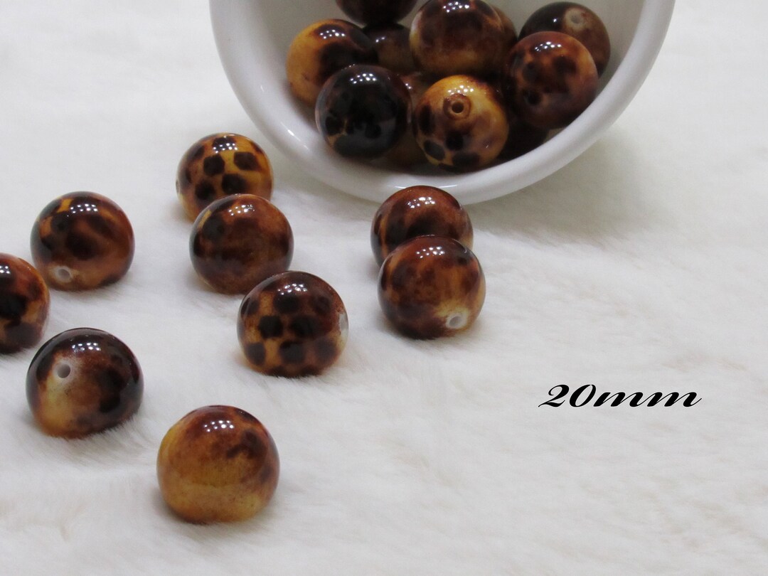 NEW 20mm Leopard Print Bubblegum Beads, Animal Print Beads, Brown ...