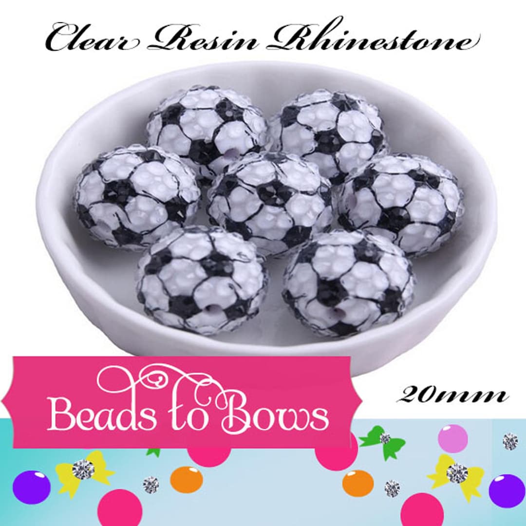 20mm Clear Soccer Resin Rhinestone Ball Beads, Black and White Soccer ...