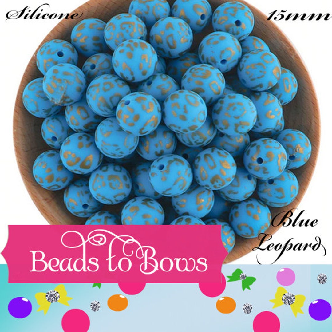15mm Blue Leopard Print Silicone Bead, Printed Silicone Beads, Teething ...