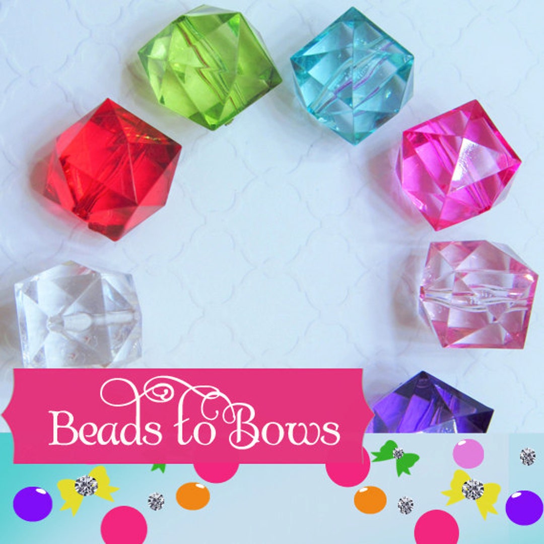 20 Mm Faceted Ice Cube Beads, Chunky Bubblegum Bead, Square Faceted ...