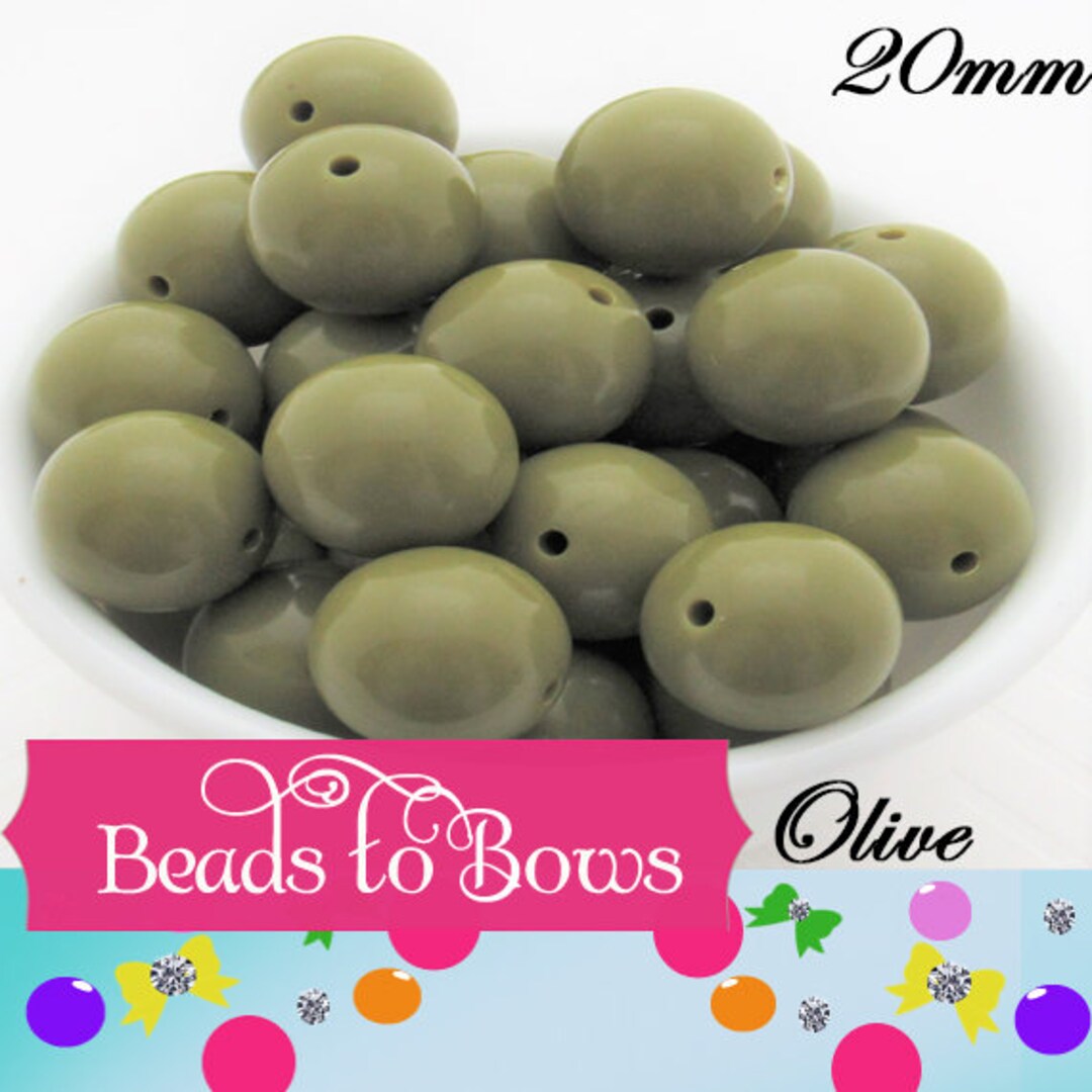 NEW 20mm Olive Green Beads, Chunky Necklace Supply Bead, Round Olive ...
