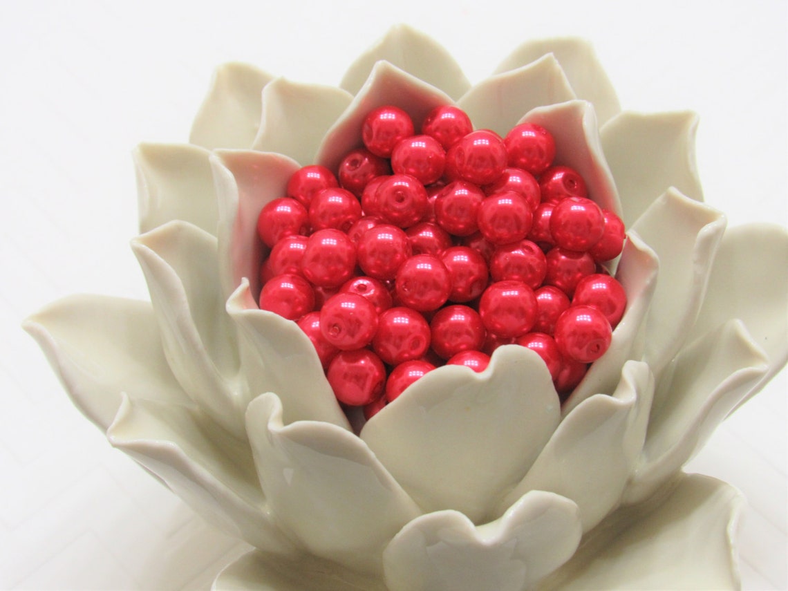 10mm Glass Pearls Poppy Red Pearls Bubblegum Pearls Chunky - Etsy