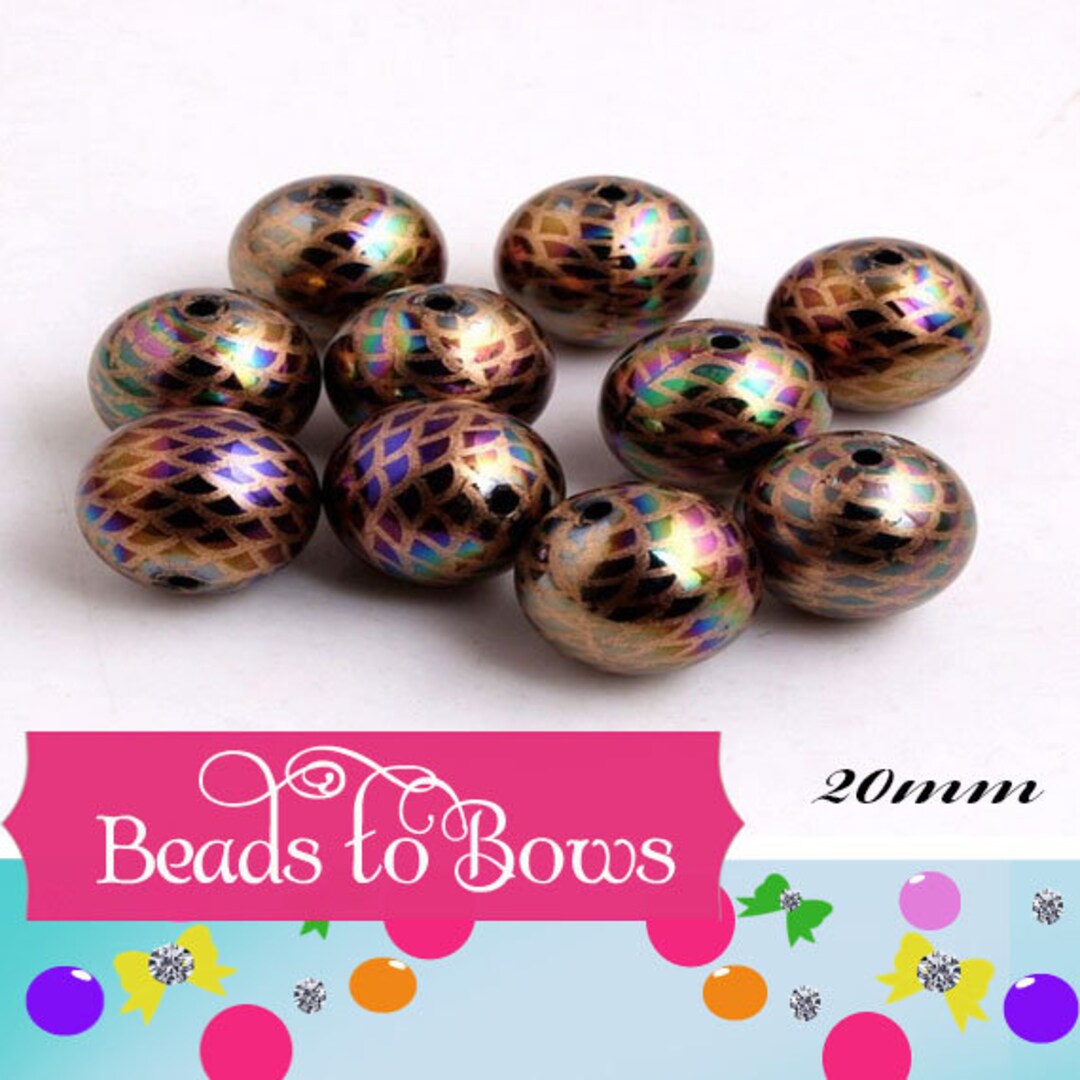 20mm Black & Gold Mermaid Scales Bubblegum Beads, Bubblegum Necklace ...