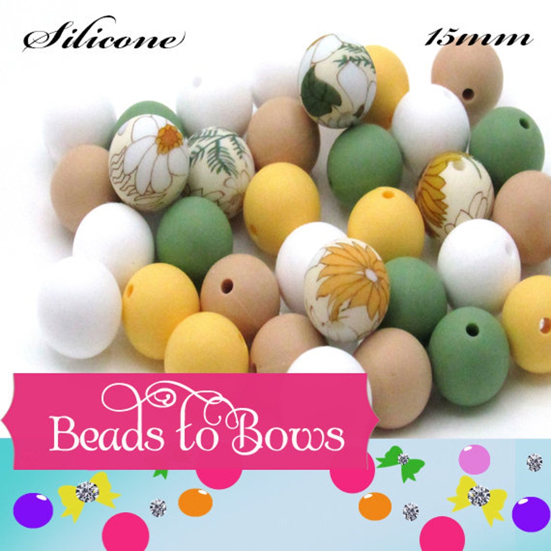 15mm Lazy Daisy Print Silicone Teething Beads, Baby Teething Beads ...