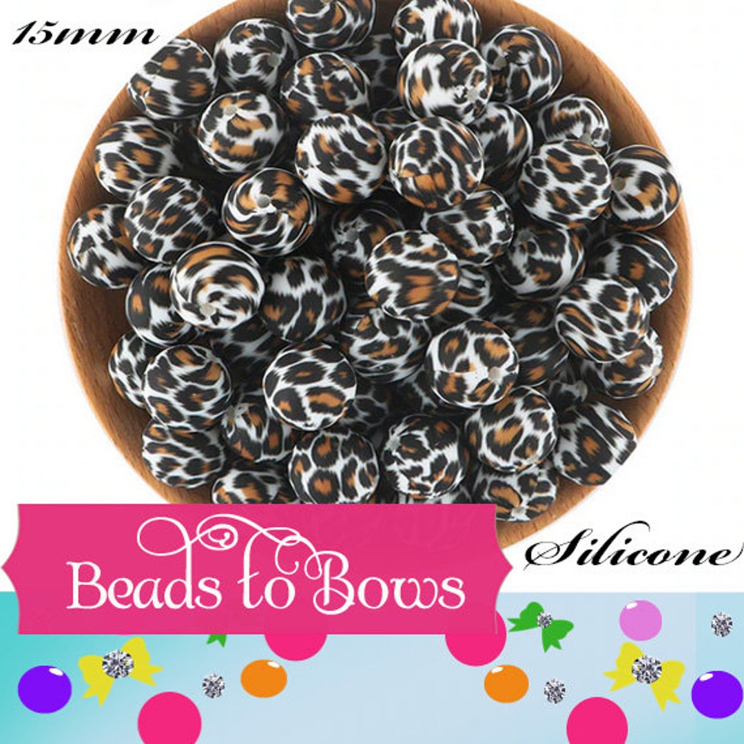 15mm Black and White Snow Leopard Print Silicone Bead, Teething ...