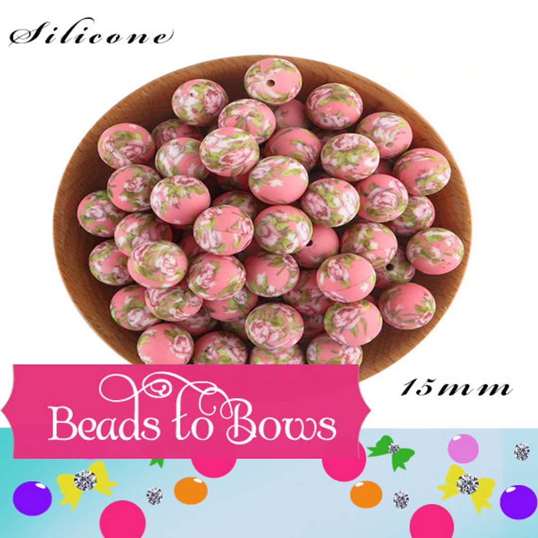 15mm Pink Cabbage Rose on Mauve Silicone Beads, Teething Beads ...