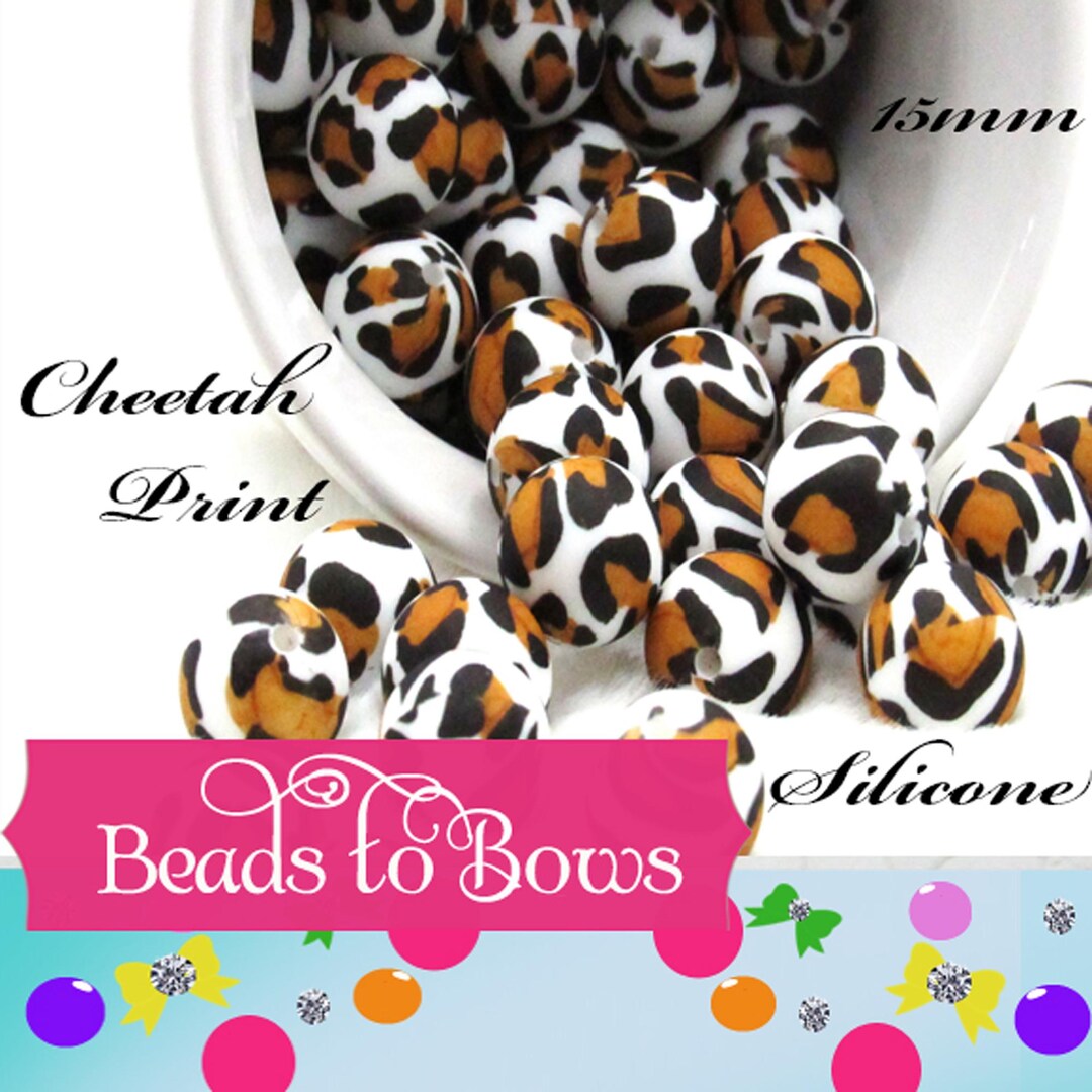 Silicone 15mm Cheetah Print Silicone Beads, Teething, Wristlet, Beaded ...