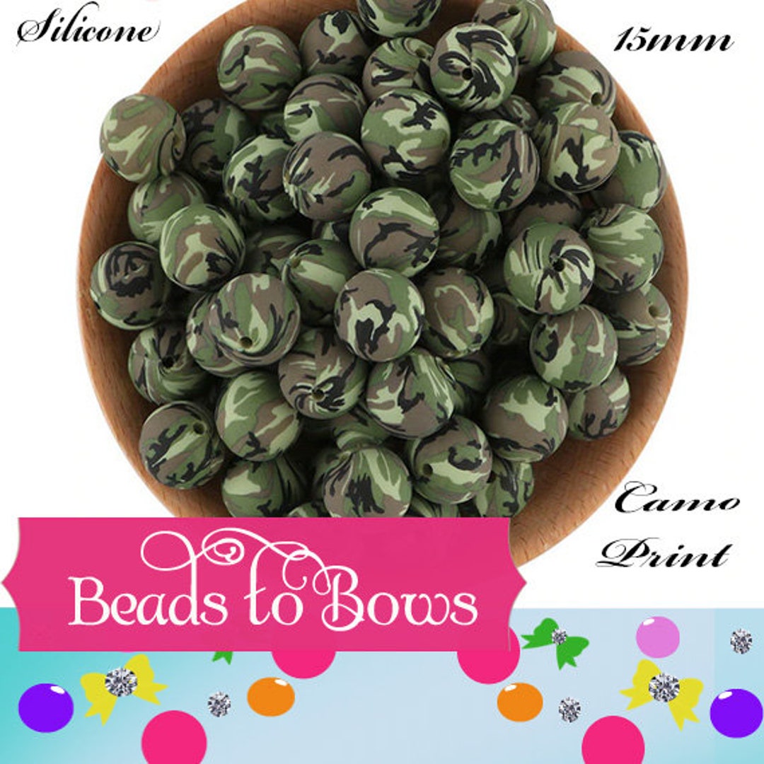 15mm Classic Camo Print Silicone Bead, Olive and Black Teething Beads ...
