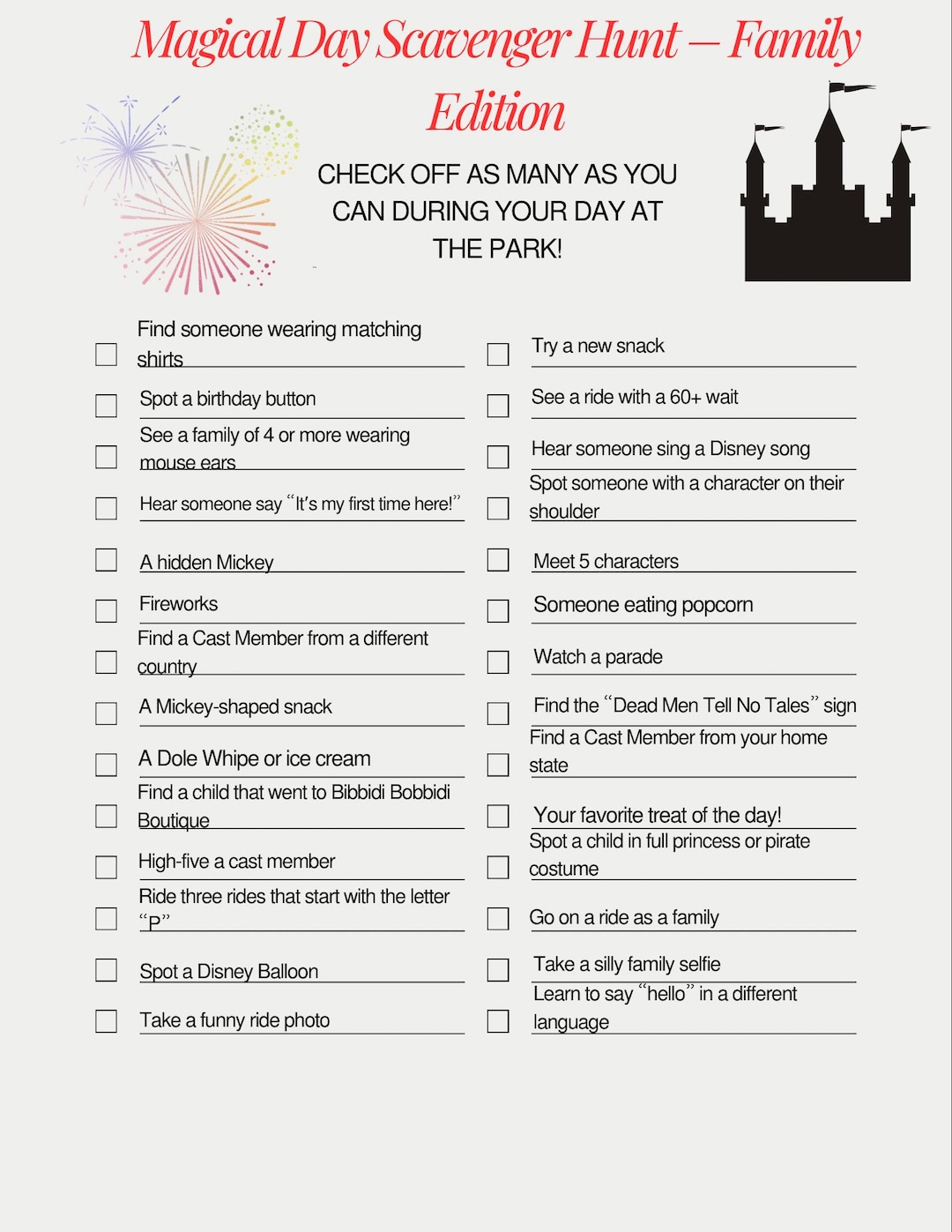 Magic Kingdom Scavenger Hunt Printable – Fun Disney Park Activity for ...
