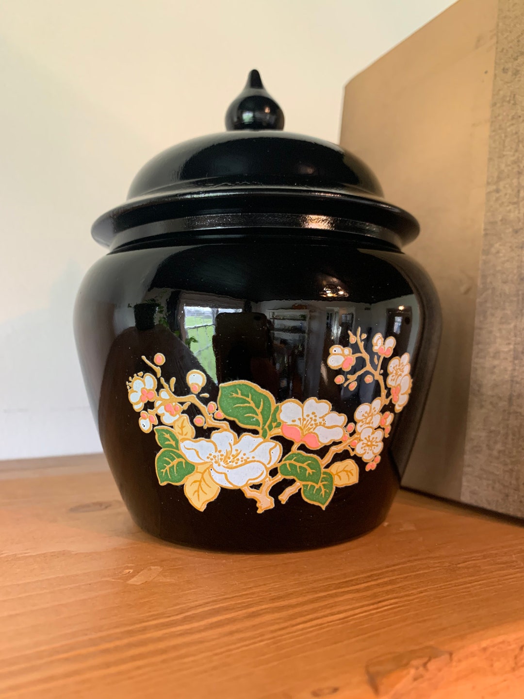 Vintage Avon Black Ginger Jar, With Lid, Floral Design - Etsy