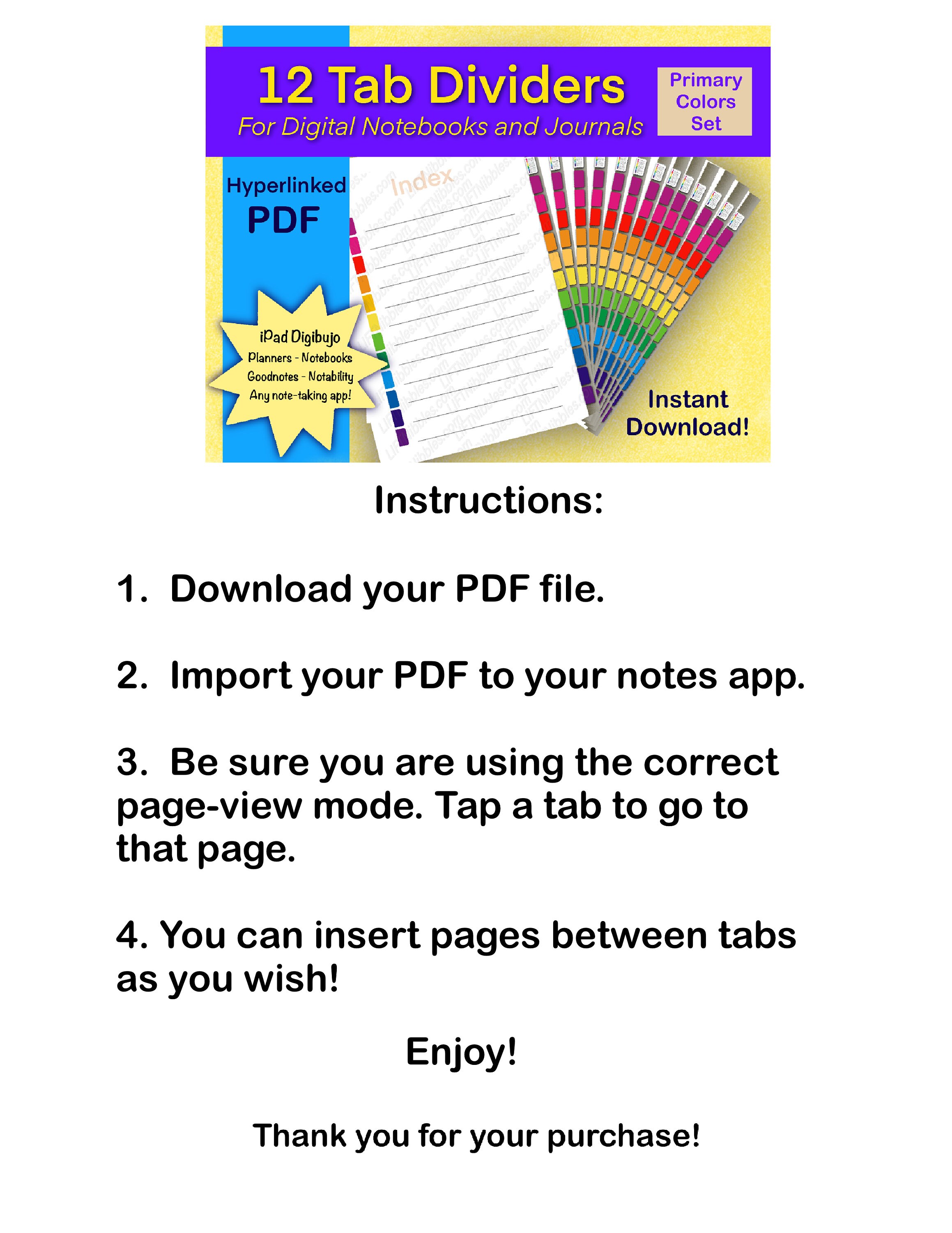 12 Tab Dividers, Digital Tabbed Page Dividers for Goodnotes, Notability ...