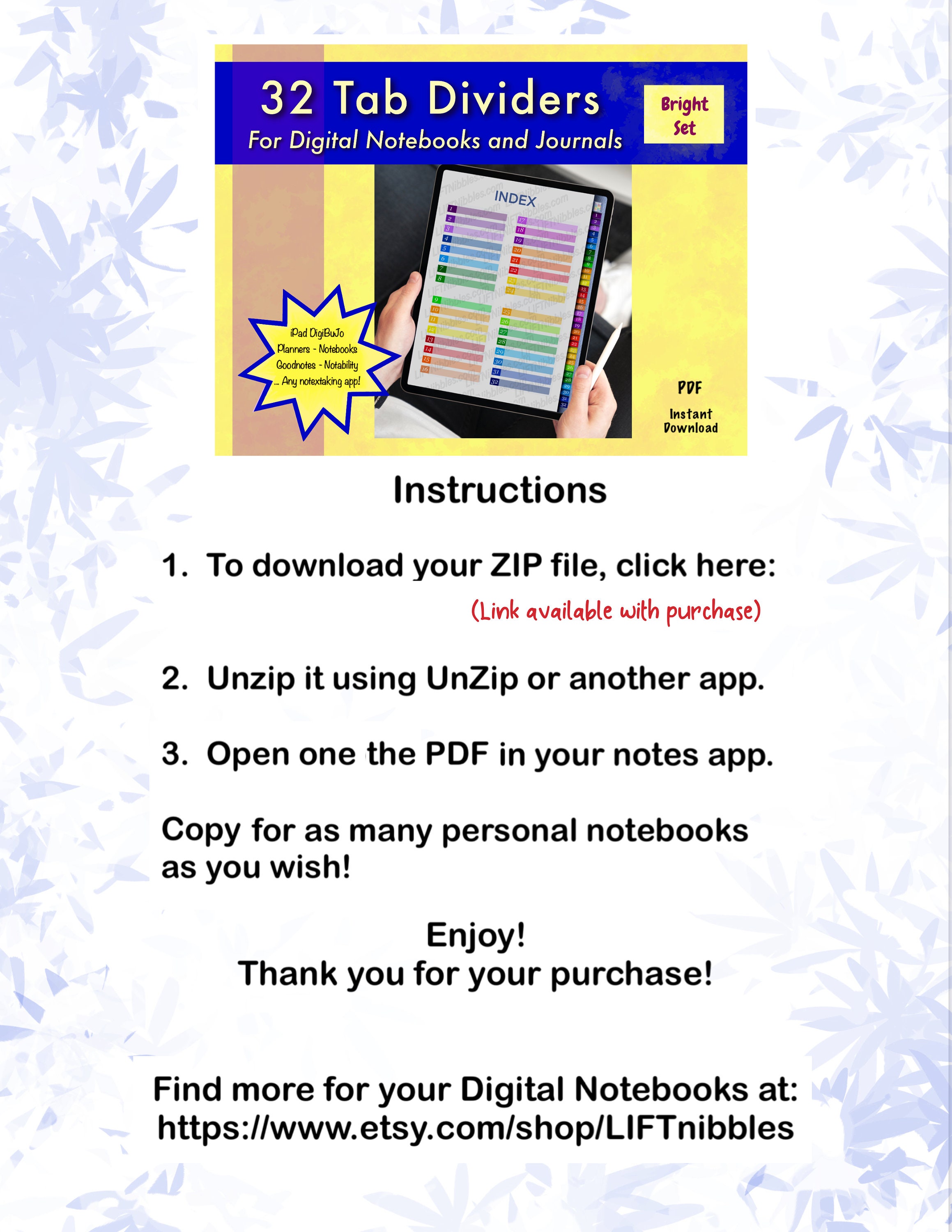 32 Tab Dividers, Digital Tabbed Page Dividers for Goodnotes, Notability ...