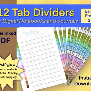 12 Tab Dividers, Digital Tabbed Page Dividers for Goodnotes, Notability ...