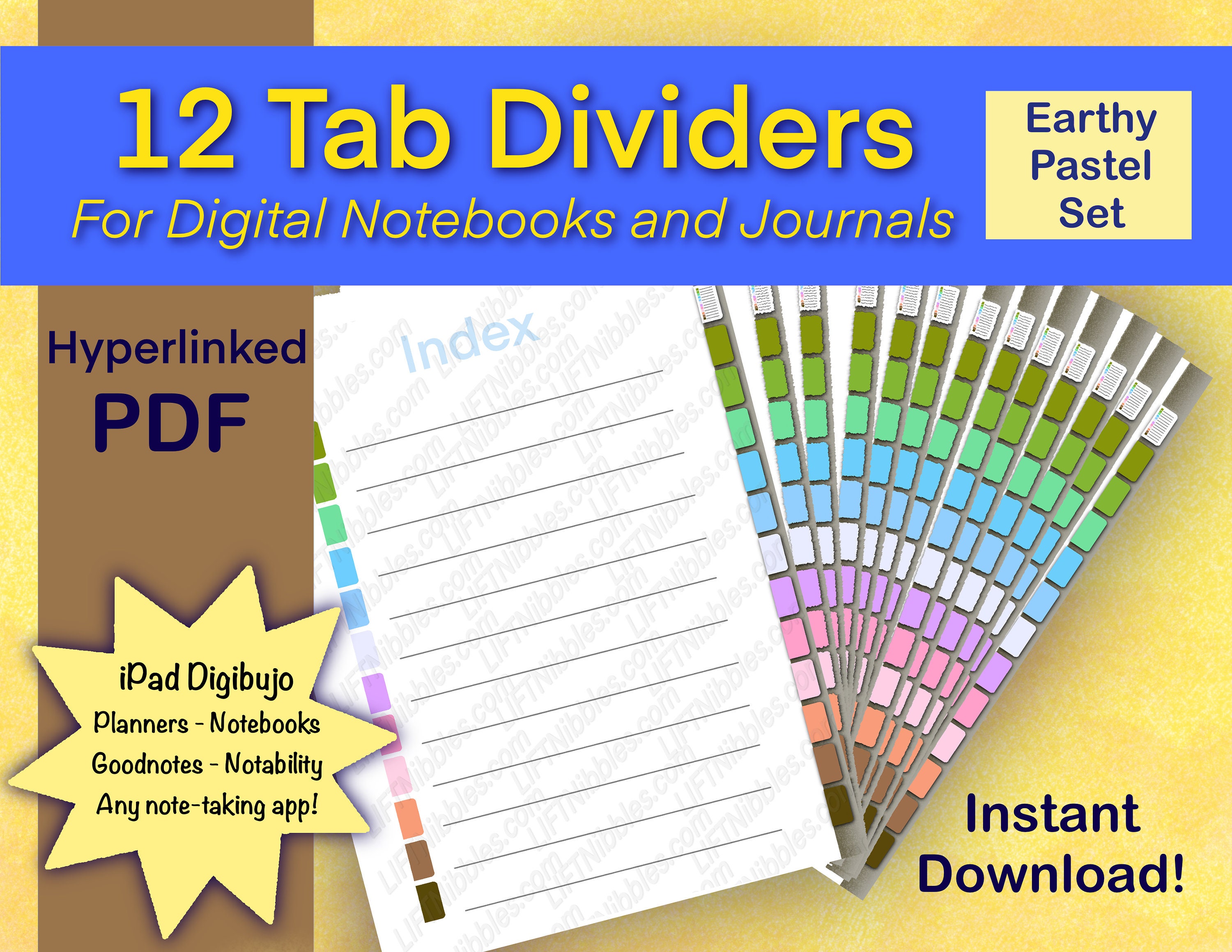 12 Tab Dividers, Digital Tabbed Page Dividers for Goodnotes, Notability ...