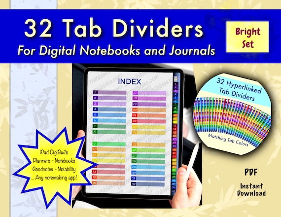 32 Tab Dividers Digital Tabbed Page Dividers for Goodnotes - Etsy