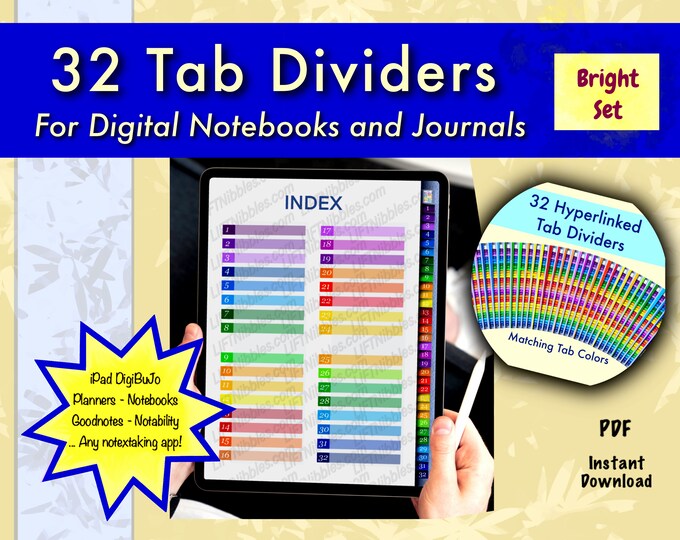 32 Tab Dividers, Digital Tabbed Page Dividers for Goodnotes, Notability ...