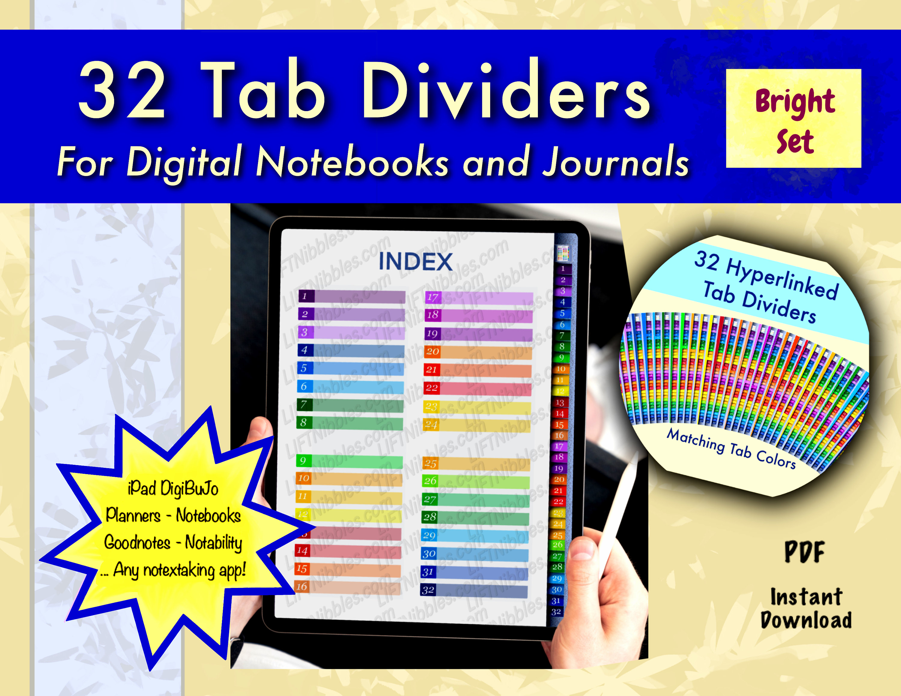 32 Tab Dividers, Digital Tabbed Page Dividers for Goodnotes, Notability ...