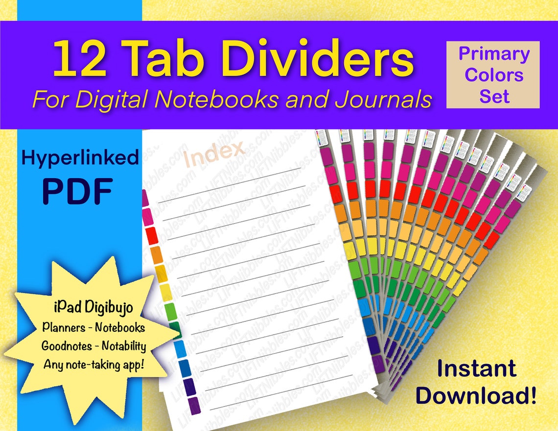 12 Tab Dividers Digital Tabbed Page Dividers for Goodnotes - Etsy