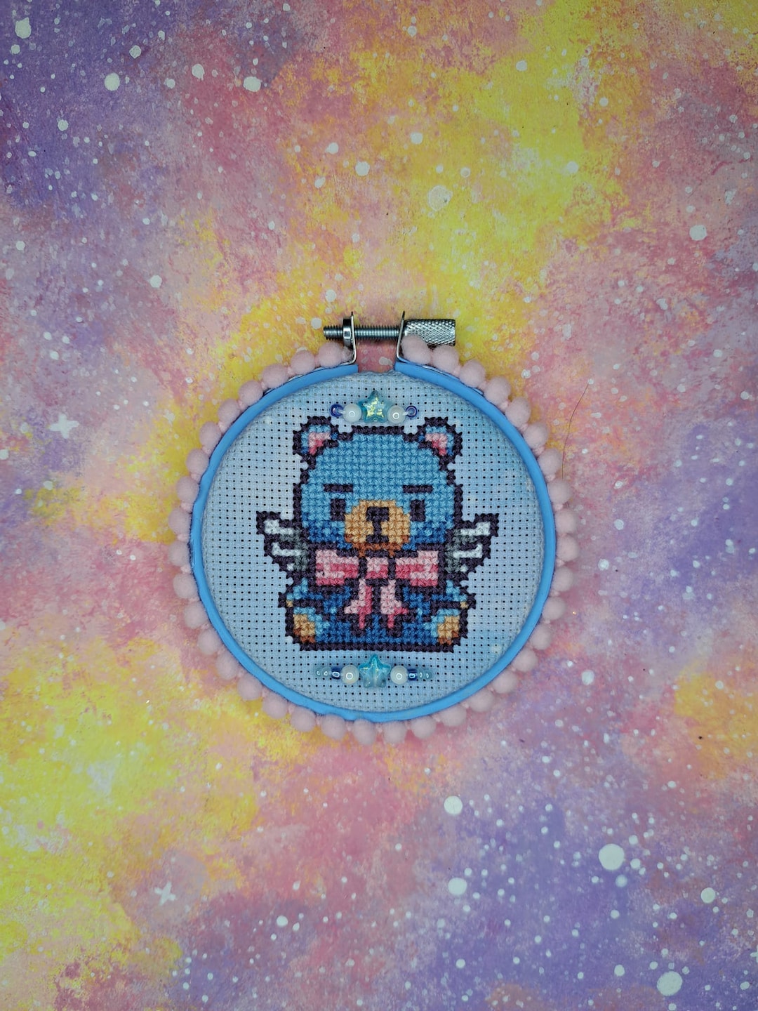 Kawaii Grumpy Angel Bear Cross Stitch in 3-inch Hoop - Etsy