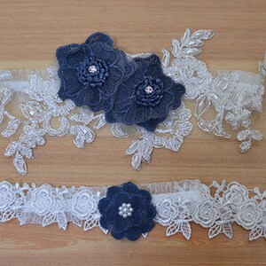 Navy Blue Bridal Garter, Wedding Garter, Bride Garter, Lace Garter ...