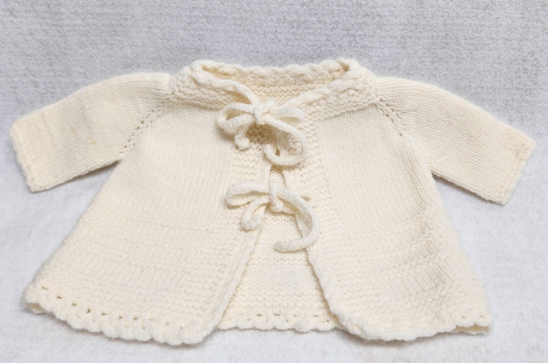 Vintage 1950s Hand Knit Cream Color Wool Baby or Doll Sweater / Jacket ...
