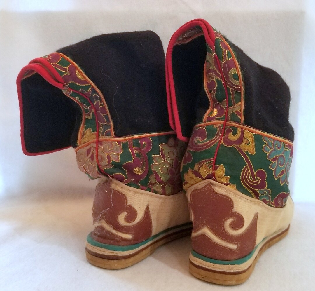 Vintage Tibetan Boots Leather Felt Brocade Sz 10.5 for Men or Women - Etsy