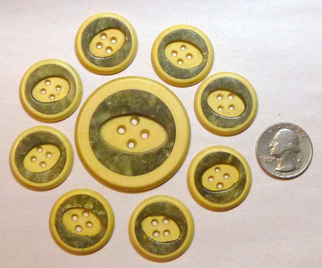 9 Antique Celluloid Wafer Buttons Marbled Green on Cream 27mm – 50mm - Etsy