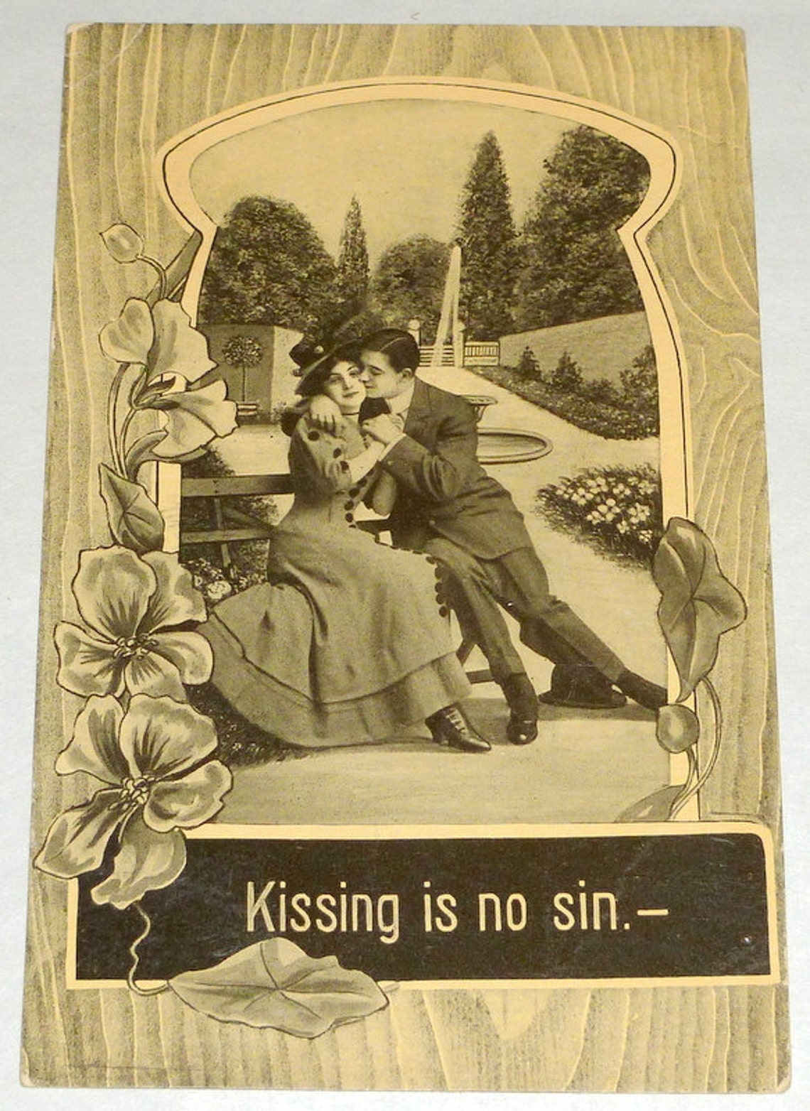 Antique 1912 Romantic Sepia Postcard Kissing is No Sin - Etsy