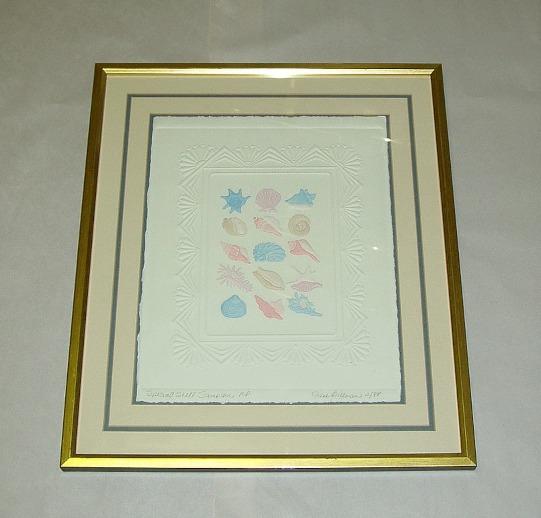 1988 J. Billman Artist Proof 2/88 Sea Shells Embossed Art Work Nursery ...