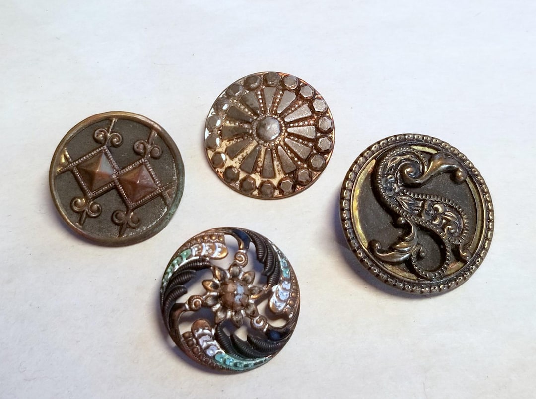 4 Antique Victorian Large Metal Buttons 7/8