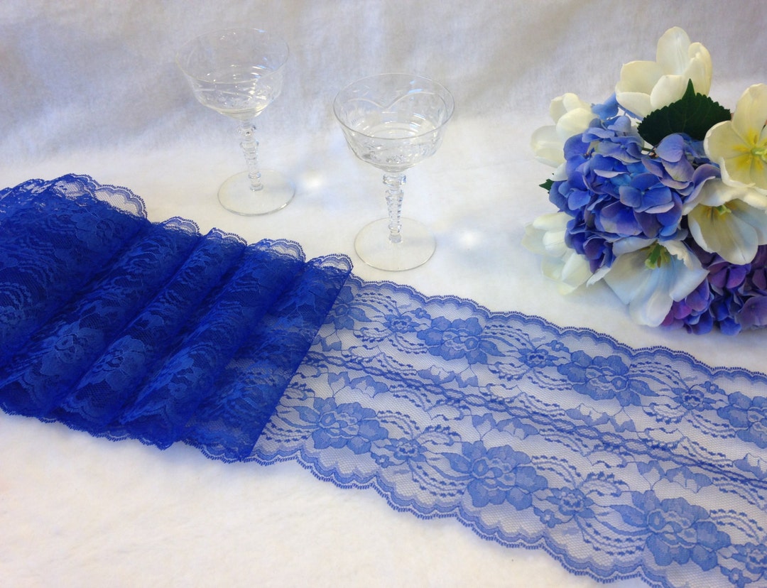 5 Ft ROYAL BLUE Lace Table Runner, 7.5 Wide/royal Blue Wedding/elegant ...