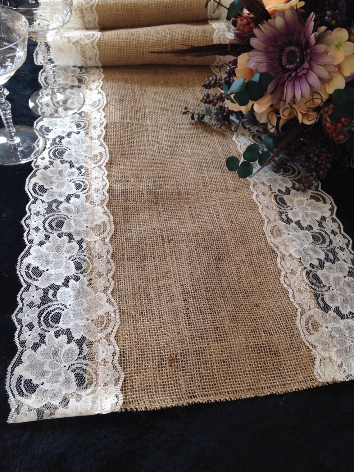 Burlap and IVORY Lace Table Runner - Wedding Table Runner - 14" Width ...