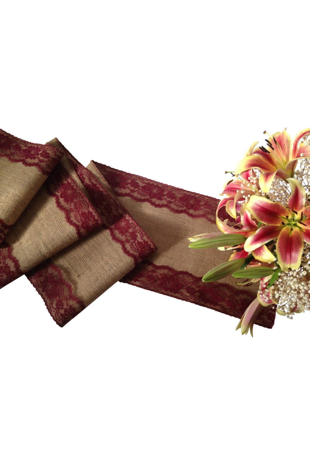 Burlap Table Runner, BURGUNDY RED/ WINE Lace - Wedding Table Runner; 12 ...