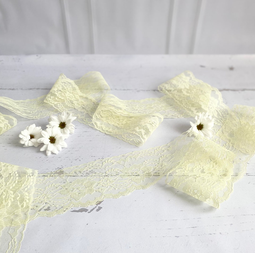 4" Wide LIGHT YELLOW Lace Trim by the Yard for DIY Projects - Apparel ...