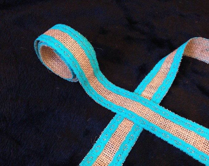 Natural Burlap and Teal Lace Ribbon 1.5 Inches X 2 Yards - Etsy