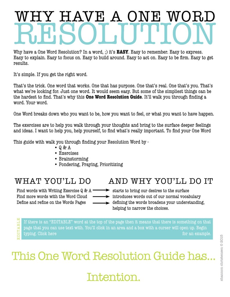 One Word Resolution Self Paced Digital Guidebook editable ONE PERSON ...