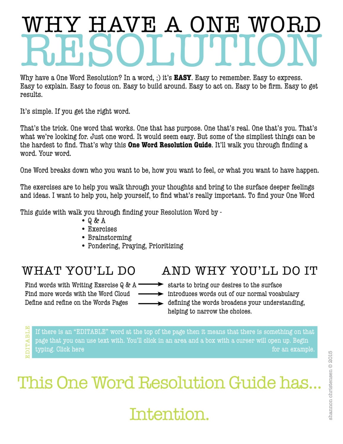 One Word Resolution Self Paced Digital Guidebook (editable) ONE PERSON ...