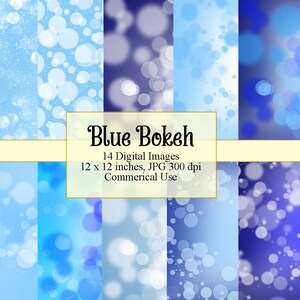 Blue Bokeh Digital Paper, Printable Backgrounds Bokeh Lights, Fairy ...